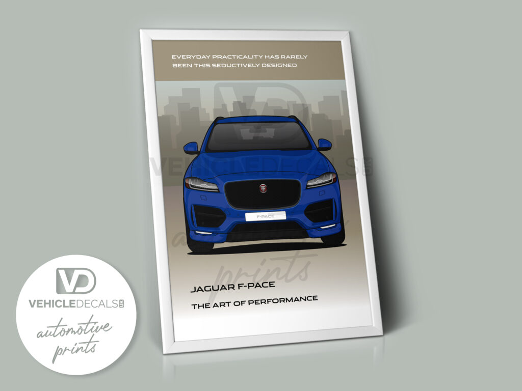 Jaguar F-Pace SUV 4×4 “Everyday Practicality” Blue Poster Drawing ...