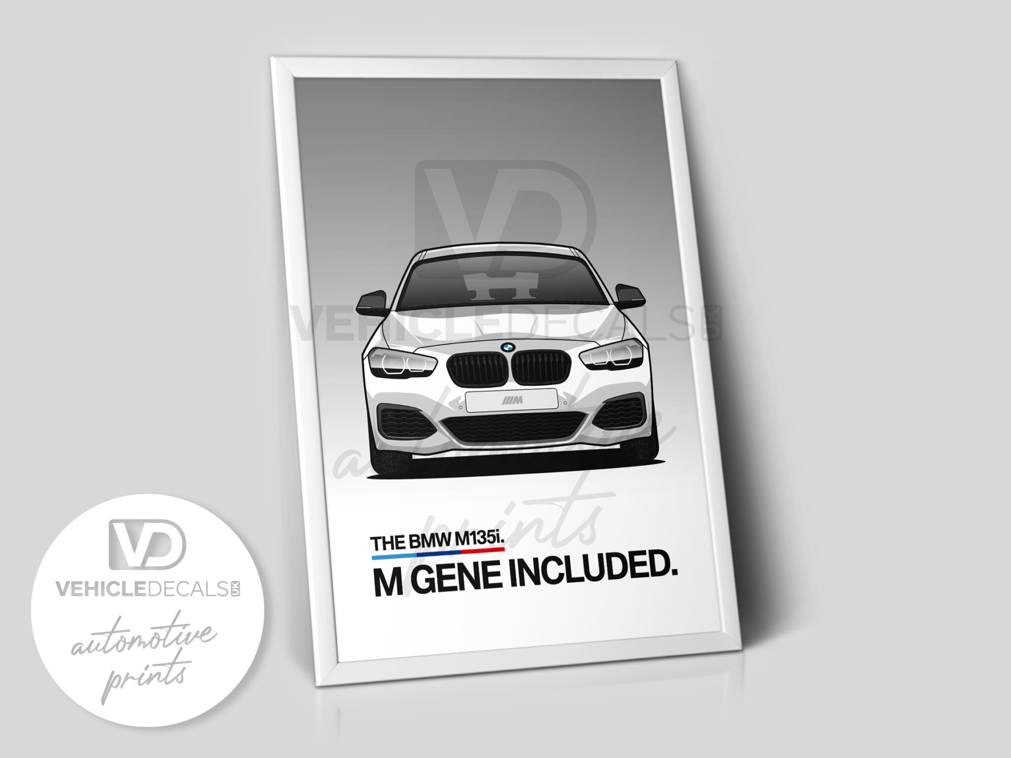 BMW M135i F2x “M Gene Included” Alpine White Poster Drawing Automotive ...