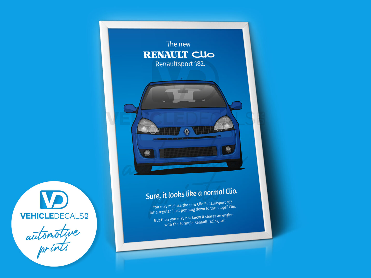 Renault Clio 182 Renaultsport Poster Drawing Automotive Print Retro ...