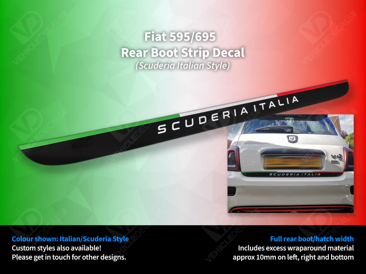 Fiat 500 Abarth 595/695 Boot Strip Scuderia Italia Decal Vinyl Sticker ...
