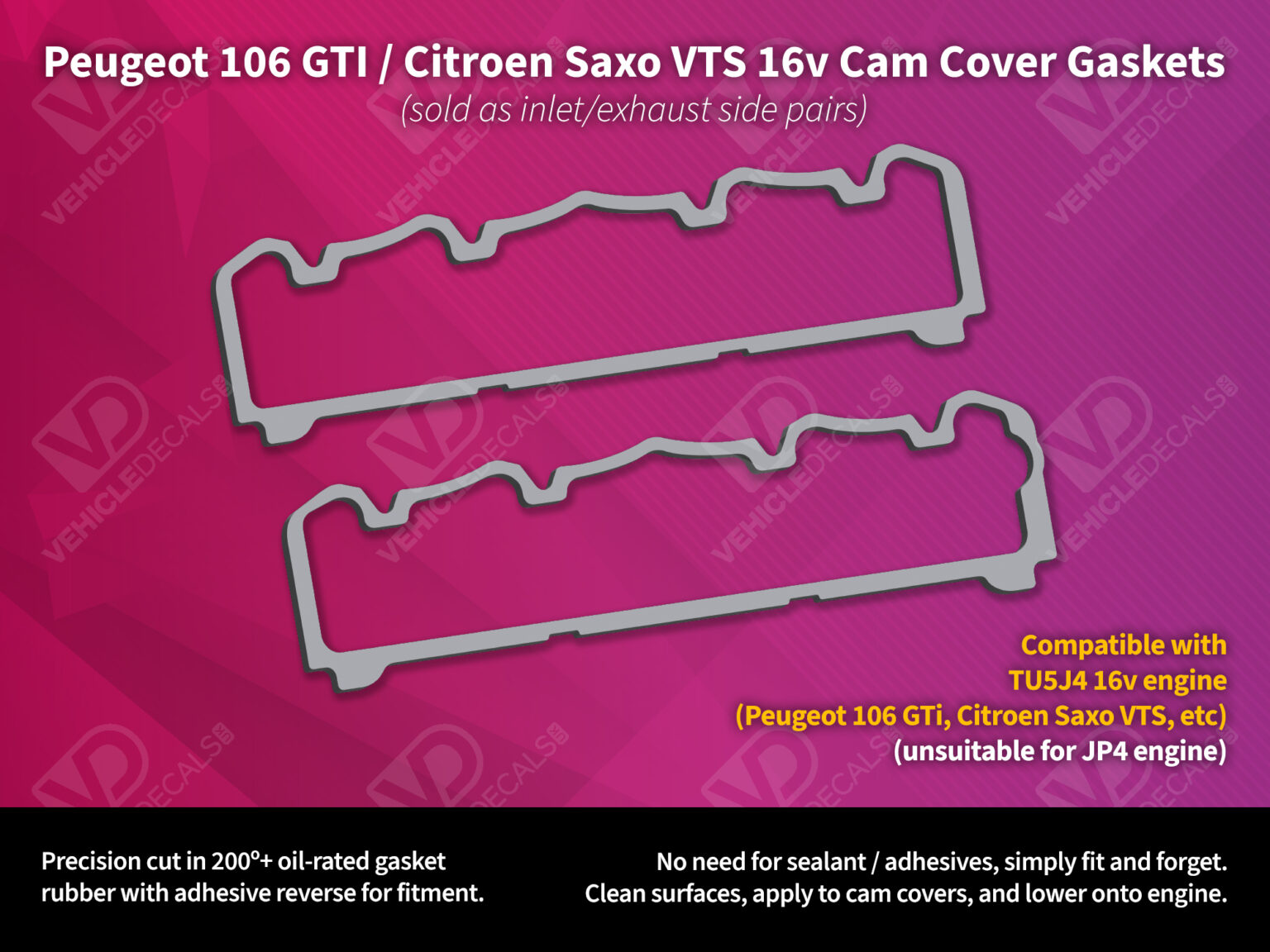 TU5J4 Cam Cover Rocker Gasket Pair (Peugeot 106 GTi, Citroen Saxo VTS ...